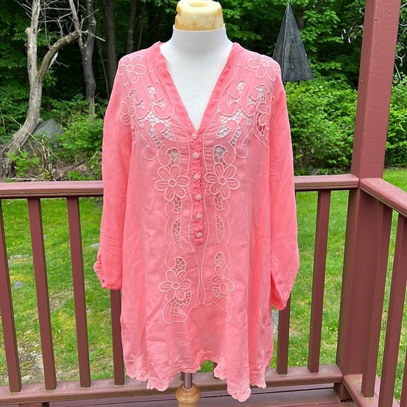 Johnny Was | Tops | Johnny Was Size Xl Banna Coral Embroidered Tunic ...